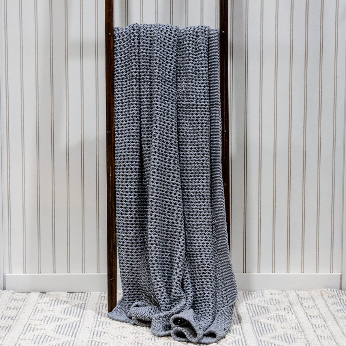 Throw Net Knit Light Grey Cotton – simplycottage